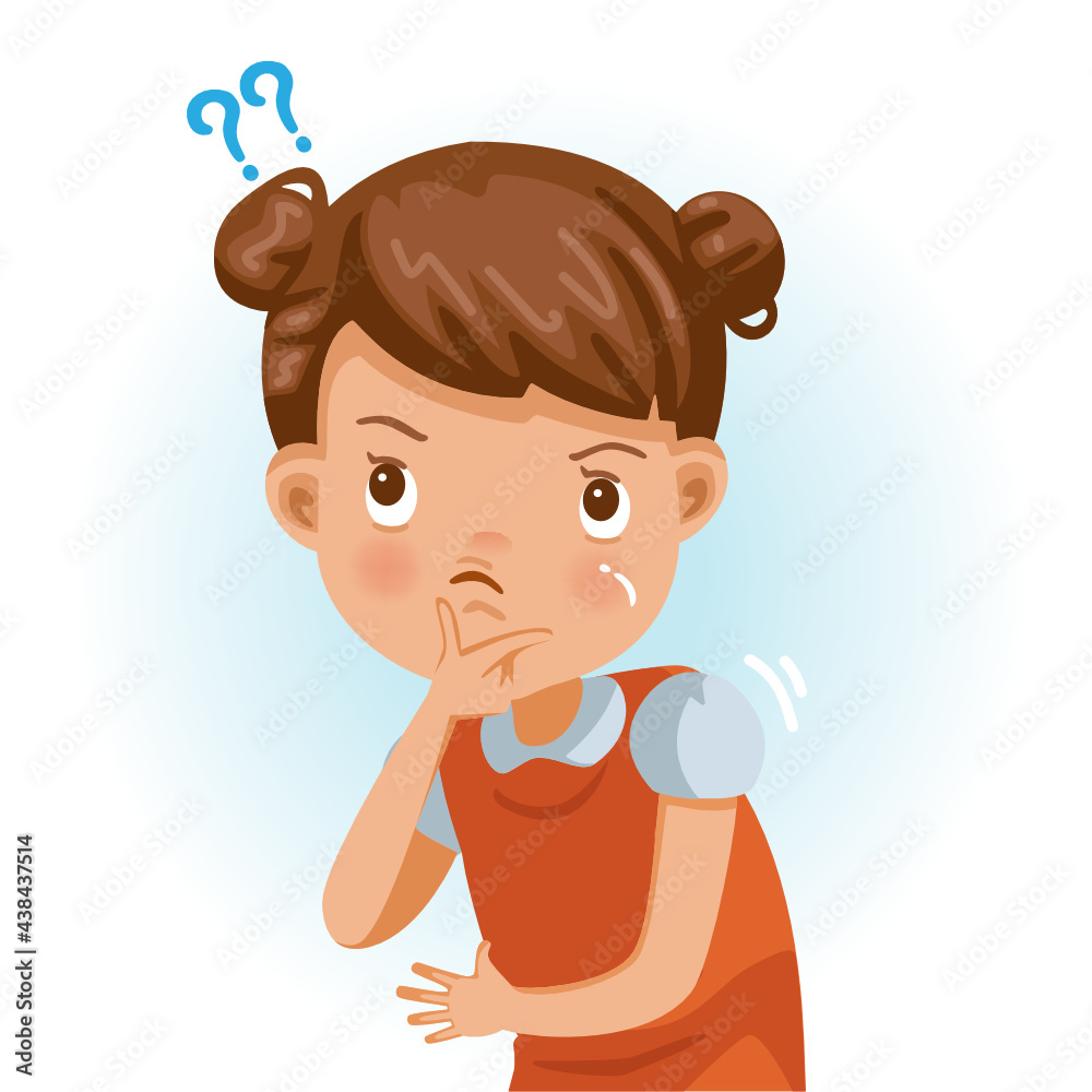 Little girl wonder. Question mark. The handle on the chin looks upward ...