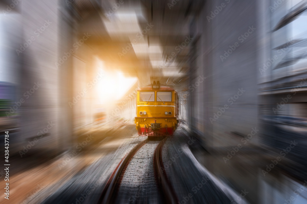 High speed train motion railway platform with motion blur effect with ...