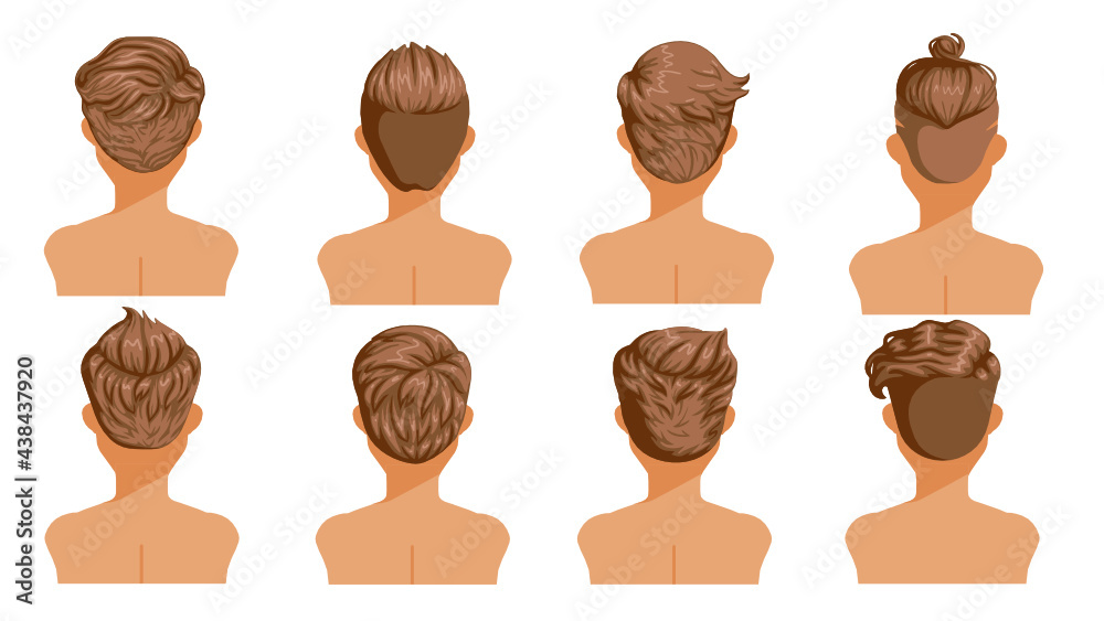 Men hair rear view. Set of men cartoon hairstyles. Collection of ...