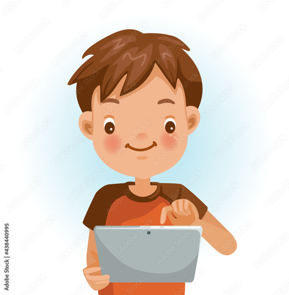 Boy use a computer. Children are using a notebook computer. Technology ...