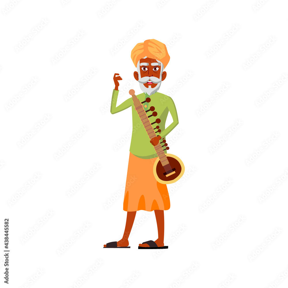 aged indian man with sitar on concert cartoon vector. aged indian man ...