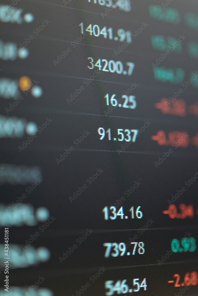 Stock market data on digital LED display. Fundamental technical ...