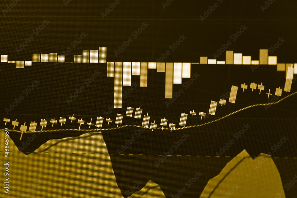 Stock market data on digital LED display. Fundamental technical ...