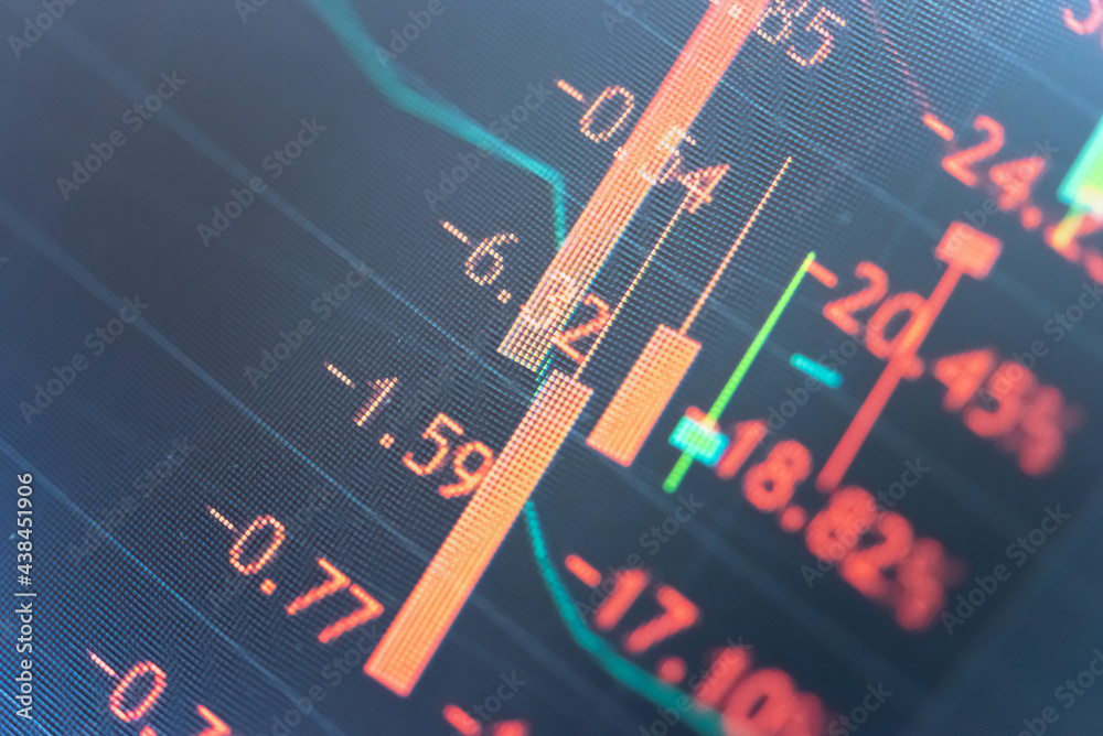 Stock market data on digital LED display. Fundamental technical ...