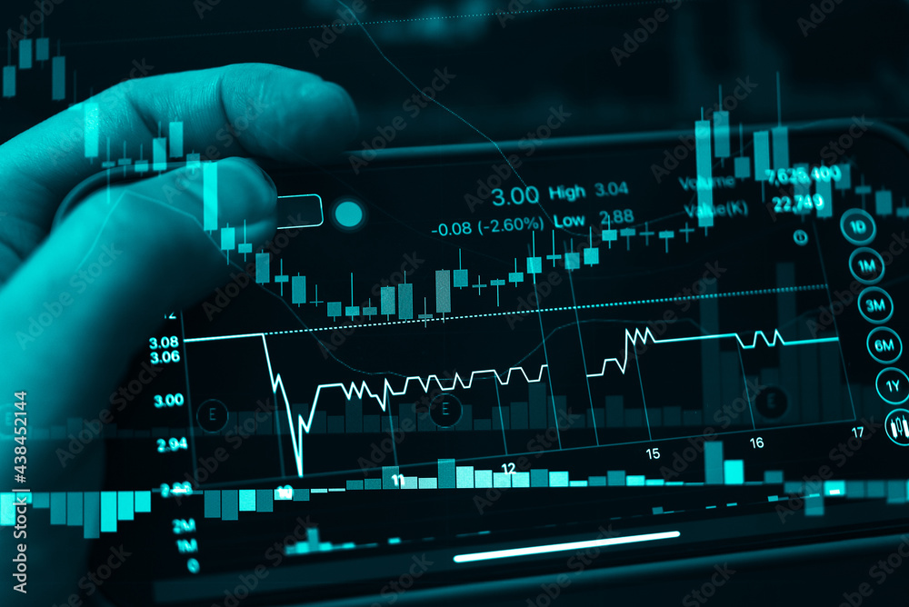 Stock market data on digital LED display. Fundamental technical ...