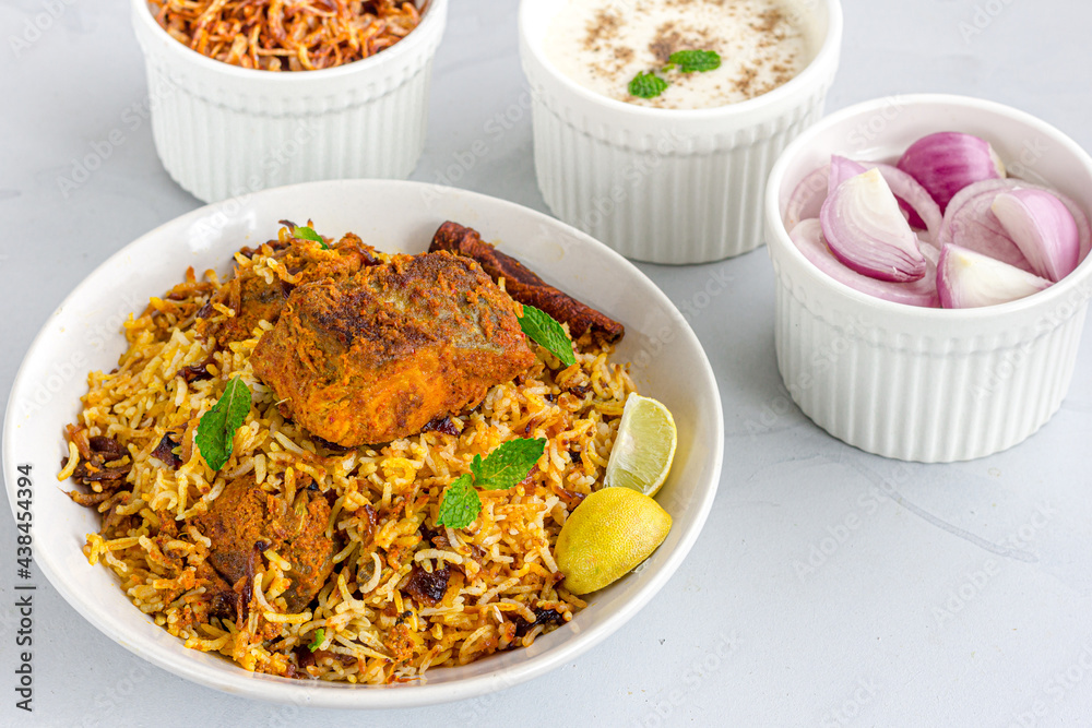 One Pot Fish Biryani in a Bowl on White Background, Indian Food ...