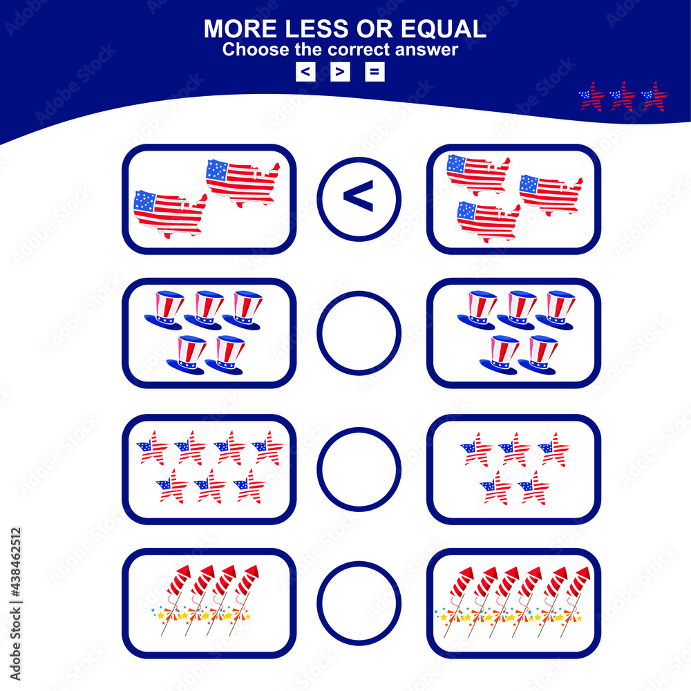 Fourth July Counting Game for Preschool Children. Math educational game ...