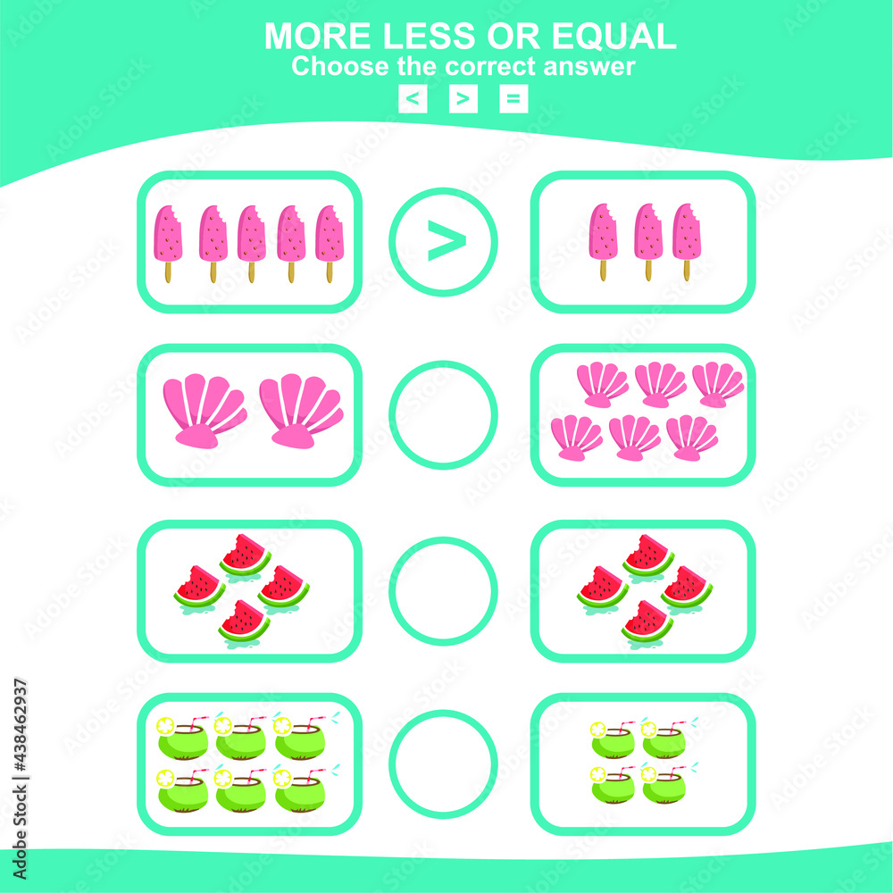 Math educational game for children. Choose more, less or equal game ...