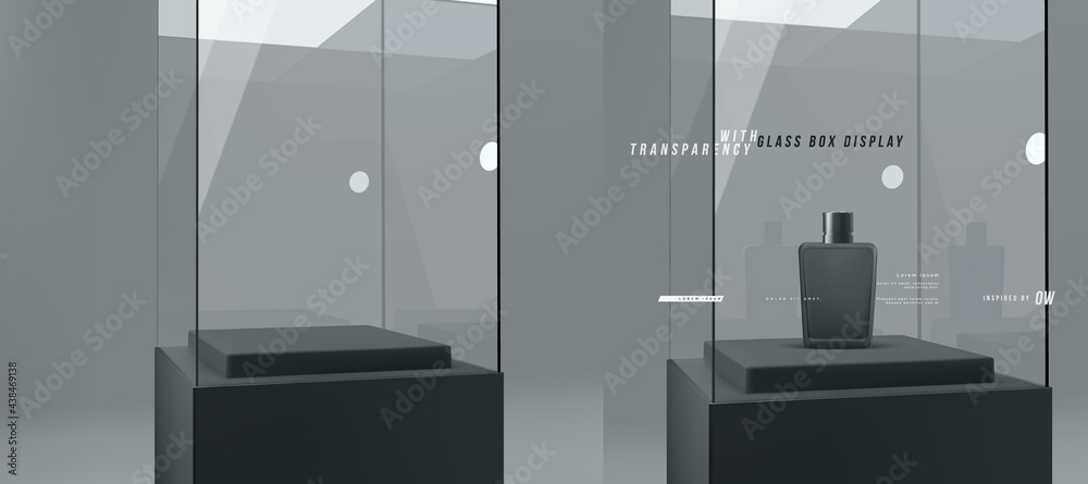 Modern elegant glass box display or showcase for product presentation ...