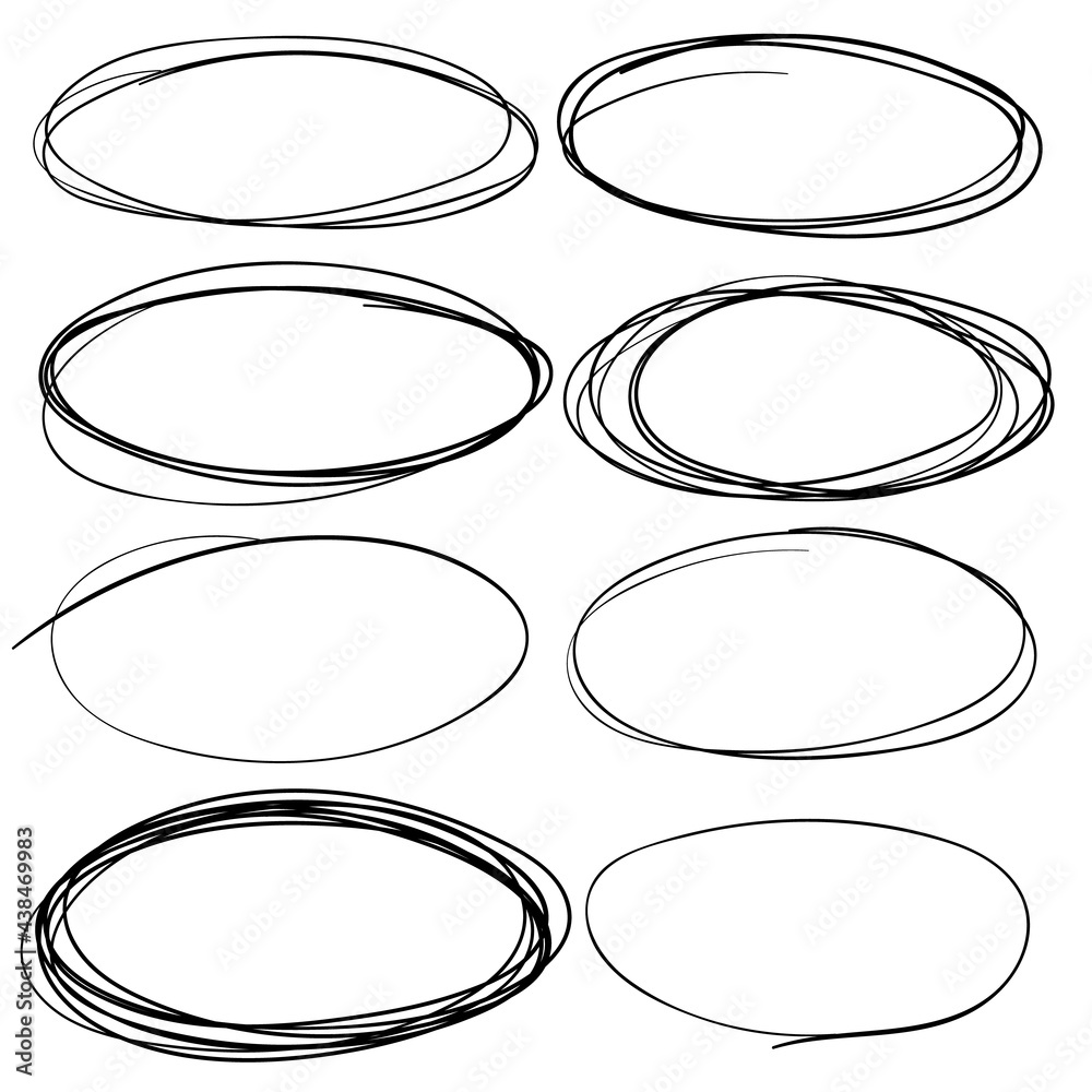 Sketch oval frames. Doodle ellipse, round hand drawn frame and circled ...