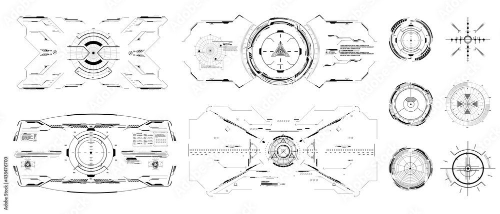 Black and white layouts and templates of hi-tech sights for the game ...