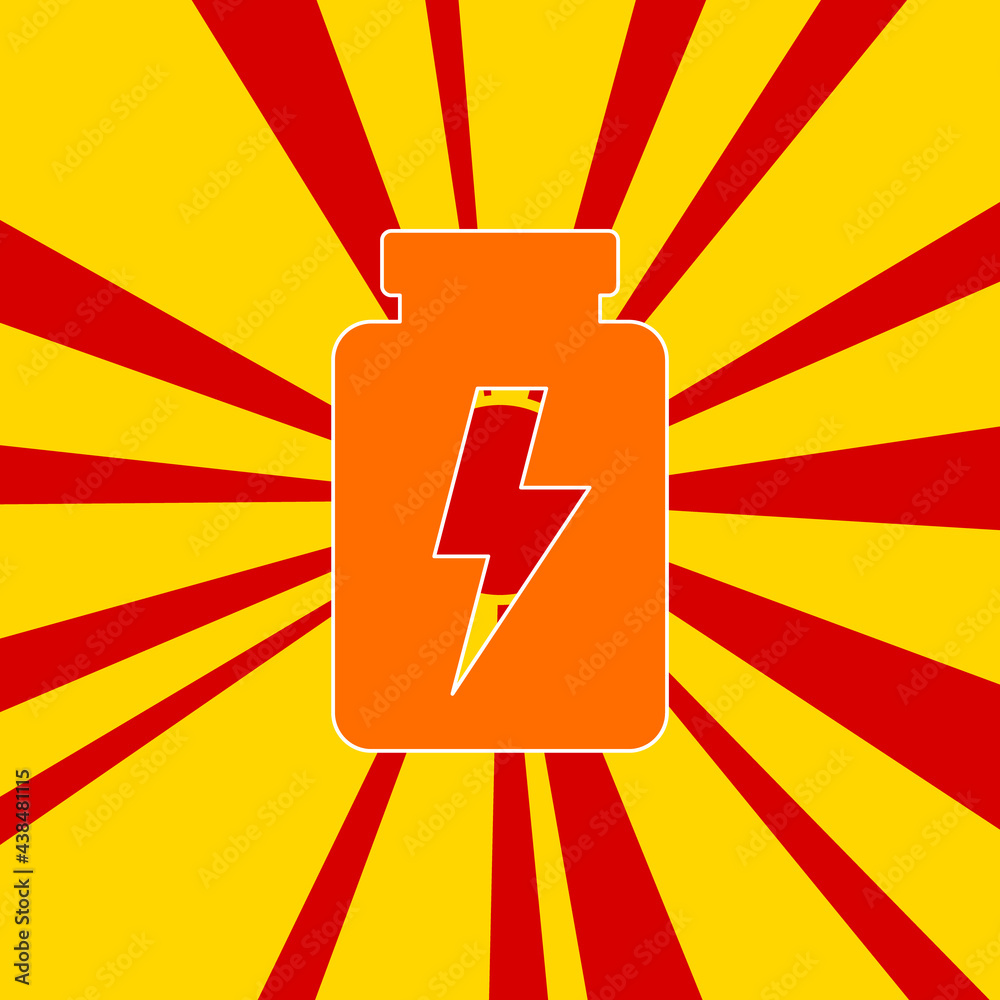 Power jar symbol on a background of red flash explosion radial lines ...