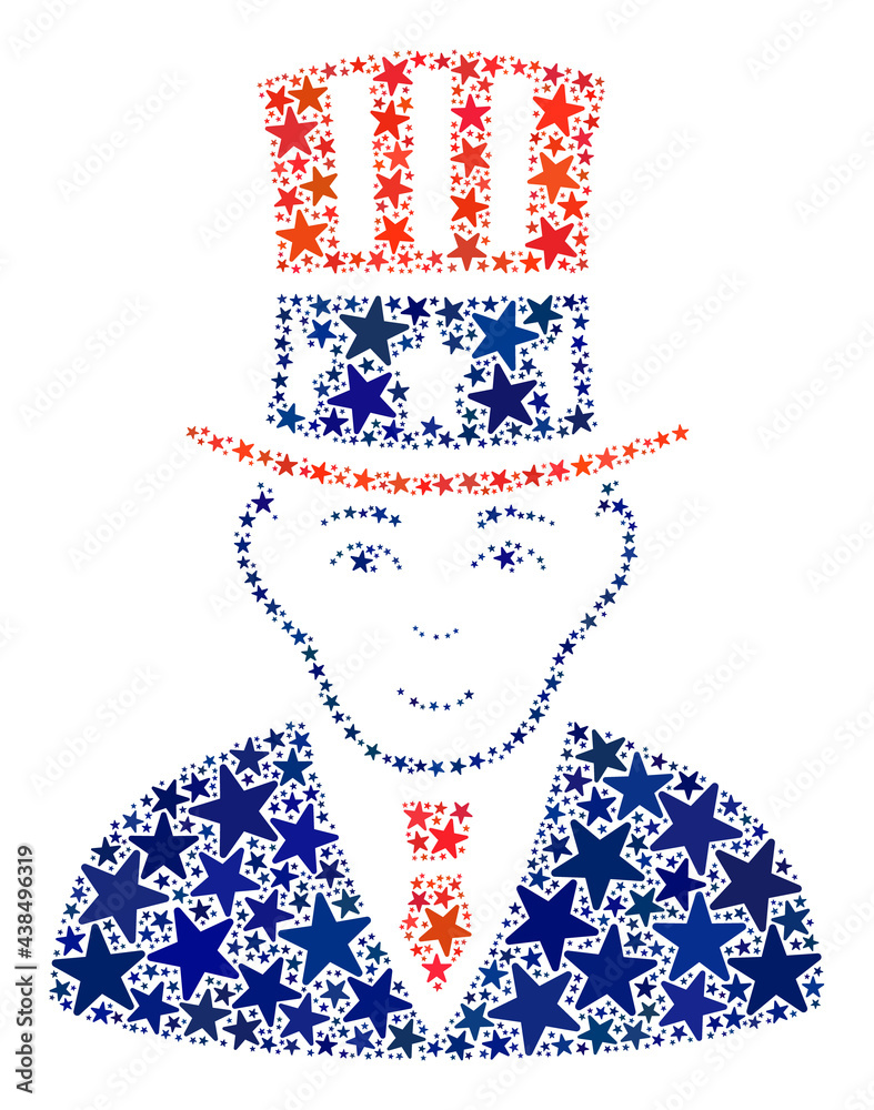 Uncle Sam mosaic of stars in various sizes and color tints. Uncle Sam ...