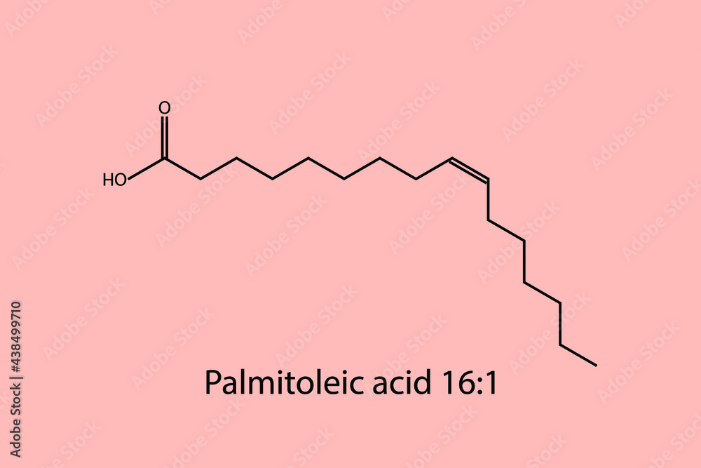 Palmitoleic Acid - Omega 7 biomolecule molecular formula. Skeletal ...