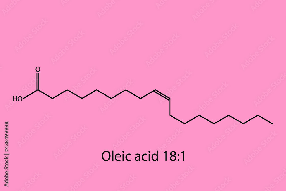 Oleic Acid - Omega 9 biomolecule molecular formula. Skeletal molecule ...