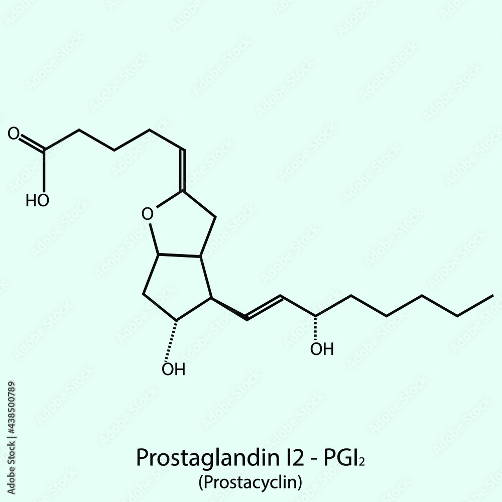 Prostacyclin I2 - Prostaglandin biomolecule molecular formula. Skeletal ...