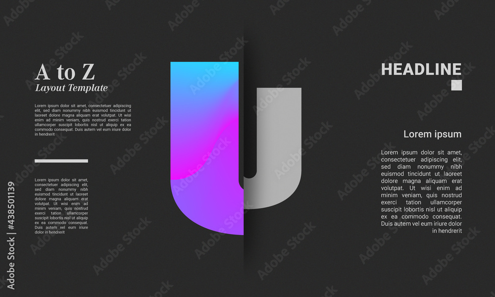 Sliced letter U alphabet colourful gradient poster layout letters abc ...