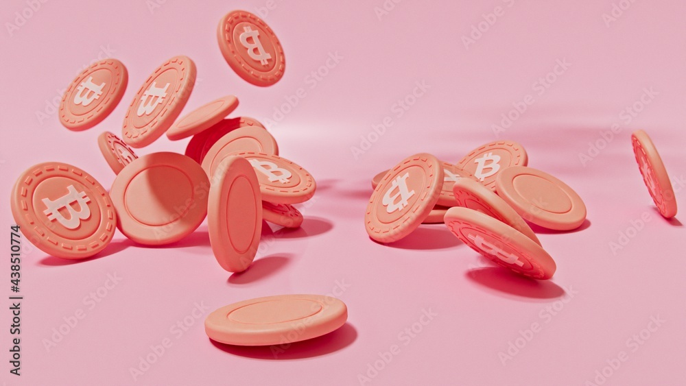 Pink Bitcoin Crypto currency on a pastel pink background Stock ...