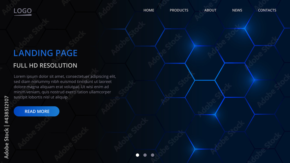 Landing page website template design. Hexagonal technology concept of ...