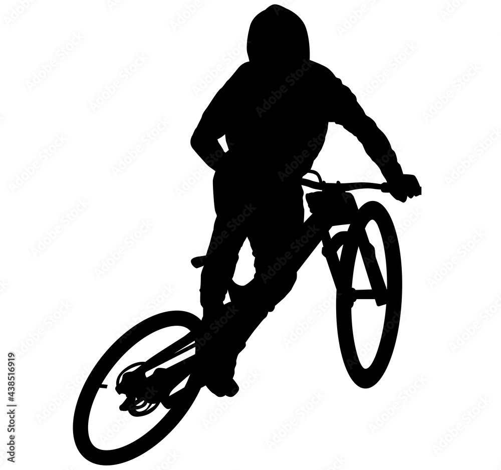 MTB downhill, enduro cross mountain biker doing an extreme jump on a ...
