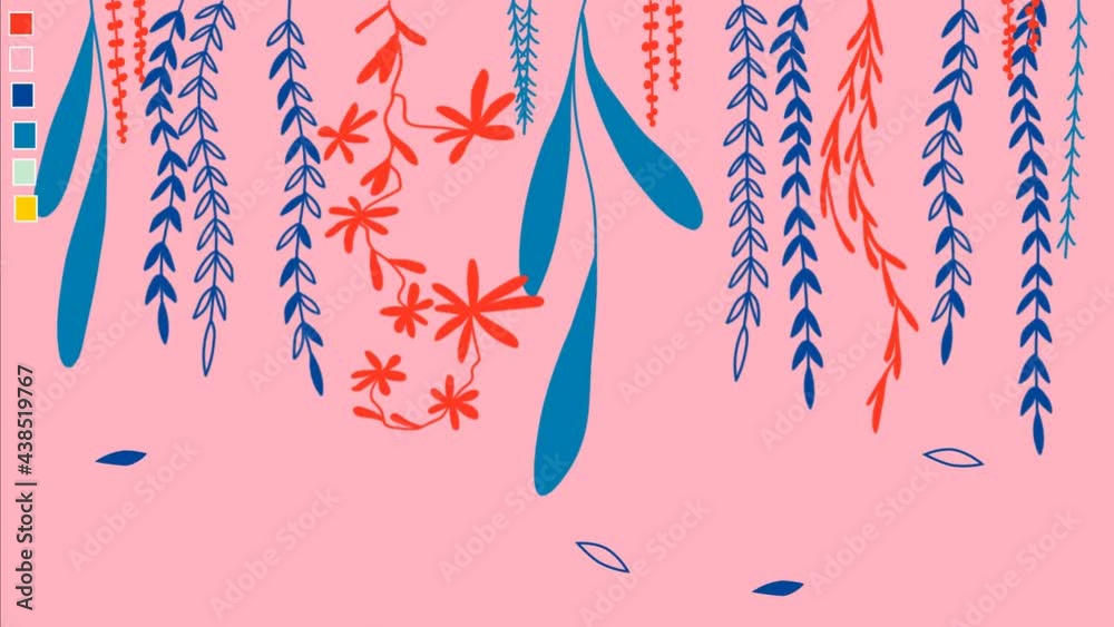 Animated pink background falling leaves looping animation with liana ...