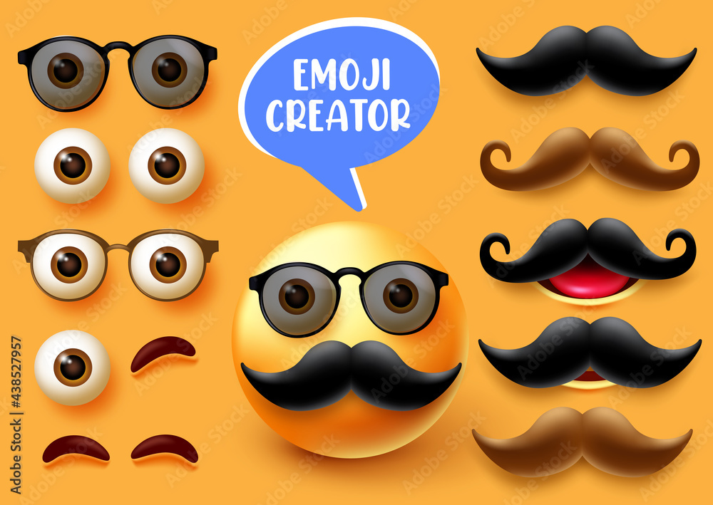 Emoji male creator vector set. Smiley 3d man character kit with face ...