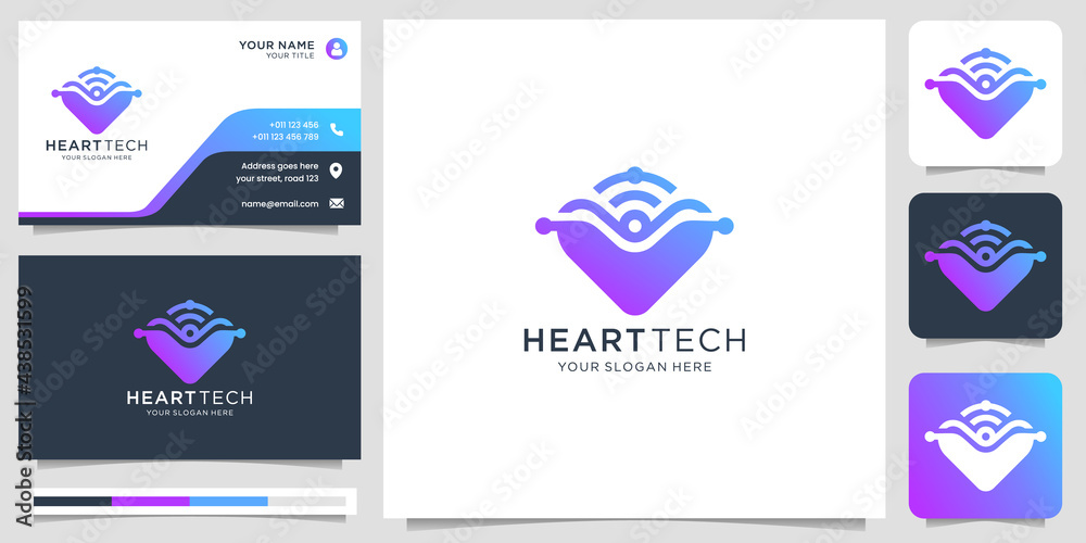 heart symbol logo with technology concept. Creative logo love and tech ...