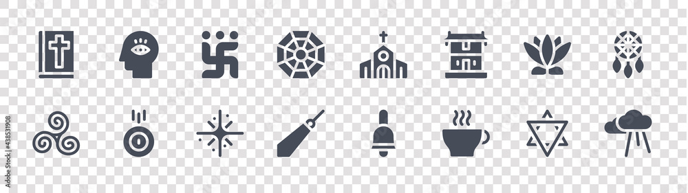spiritual glyph icons on transparent background. quality vector set ...