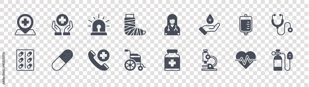medical glyph icons on transparent background. quality vector set such ...