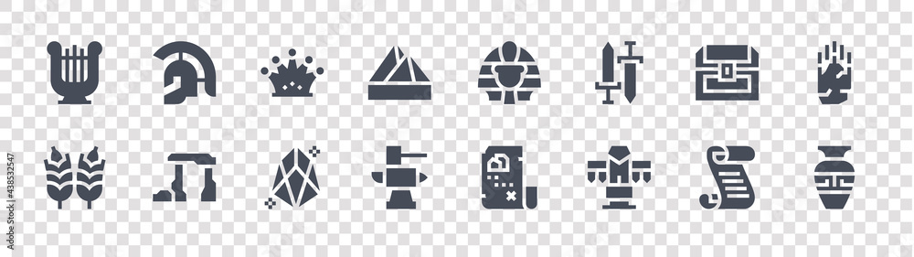 history glyph icons on transparent background. quality vector set such ...
