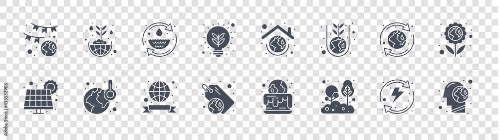 earth day glyph icons on transparent background. quality vector set ...