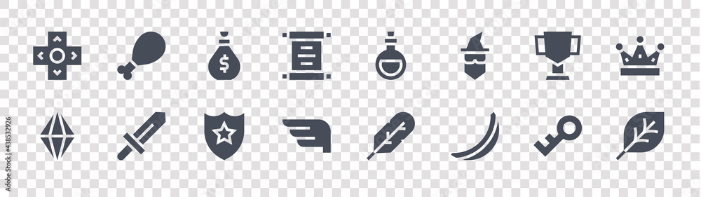 video game elements glyph icons on transparent background. quality ...