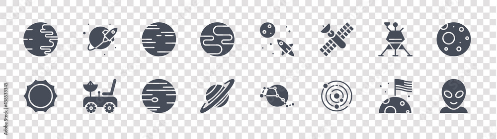 universe glyph icons on transparent background. quality vector set such ...