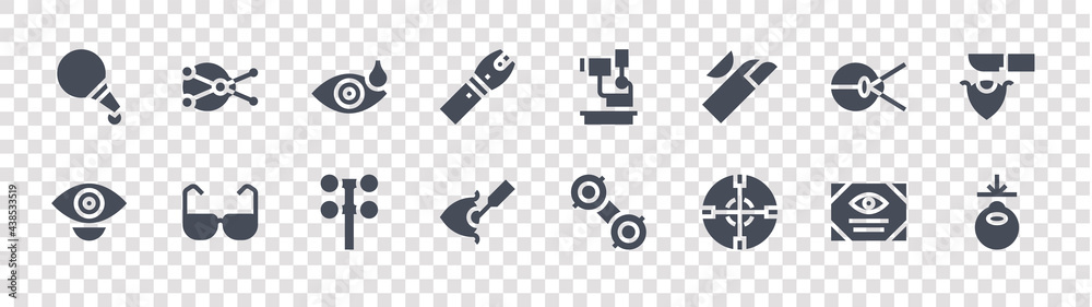 optometrist glyph icons on transparent background. quality vector set ...