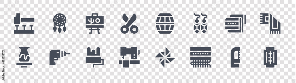 handcrafts glyph icons on transparent background. quality vector set ...