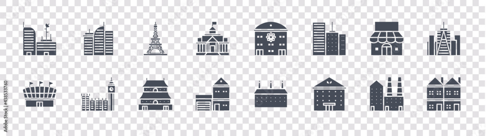 building glyph icons on transparent background. quality vector set such ...