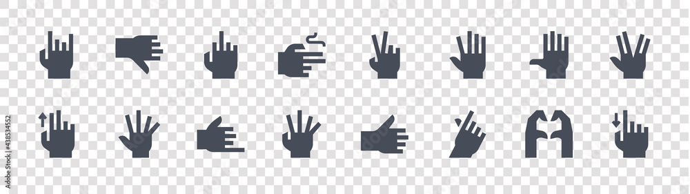 hand gestures glyph icons on transparent background. quality vector set ...