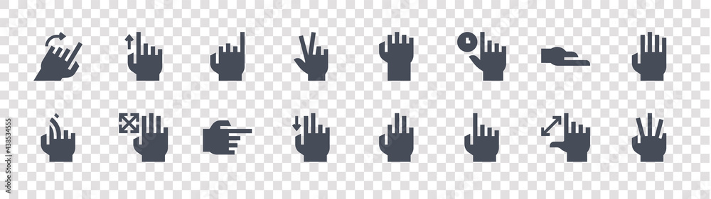 hand gestures glyph icons on transparent background. quality vector set ...