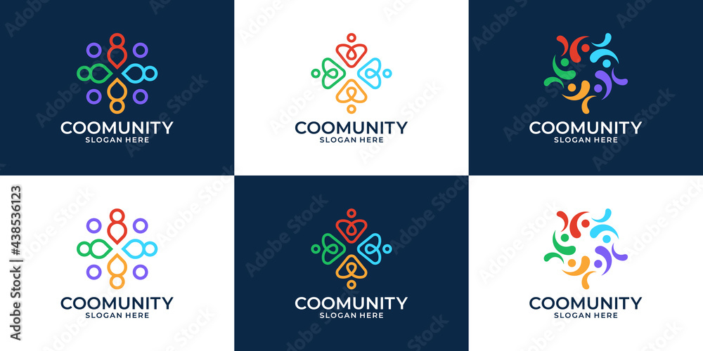 Set of creative people family and human unity logo collection. symbol ...