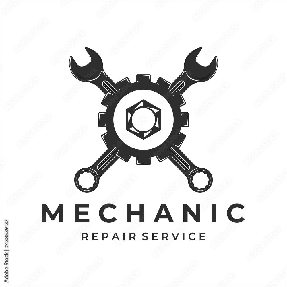 mechanic logo vintage vector illustration template icon label design ...
