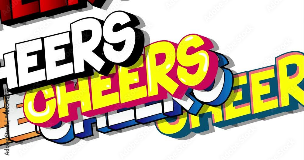 Comic lettering Cheers. 4k animated comic book text. Retro pop art ...