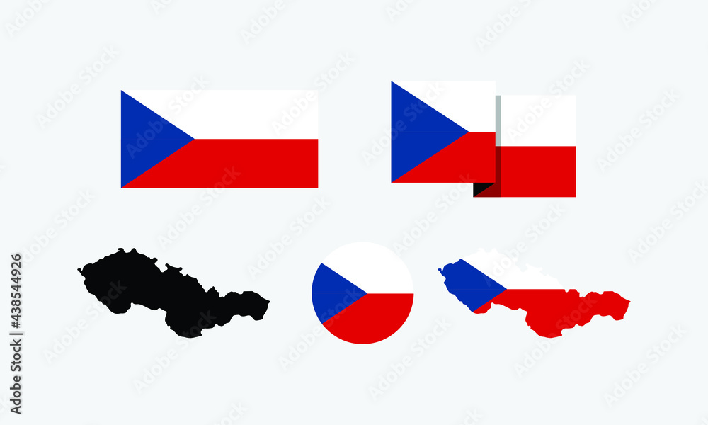 Czechoslovakia attributes. flag in rectangle, round, and maps. set of ...