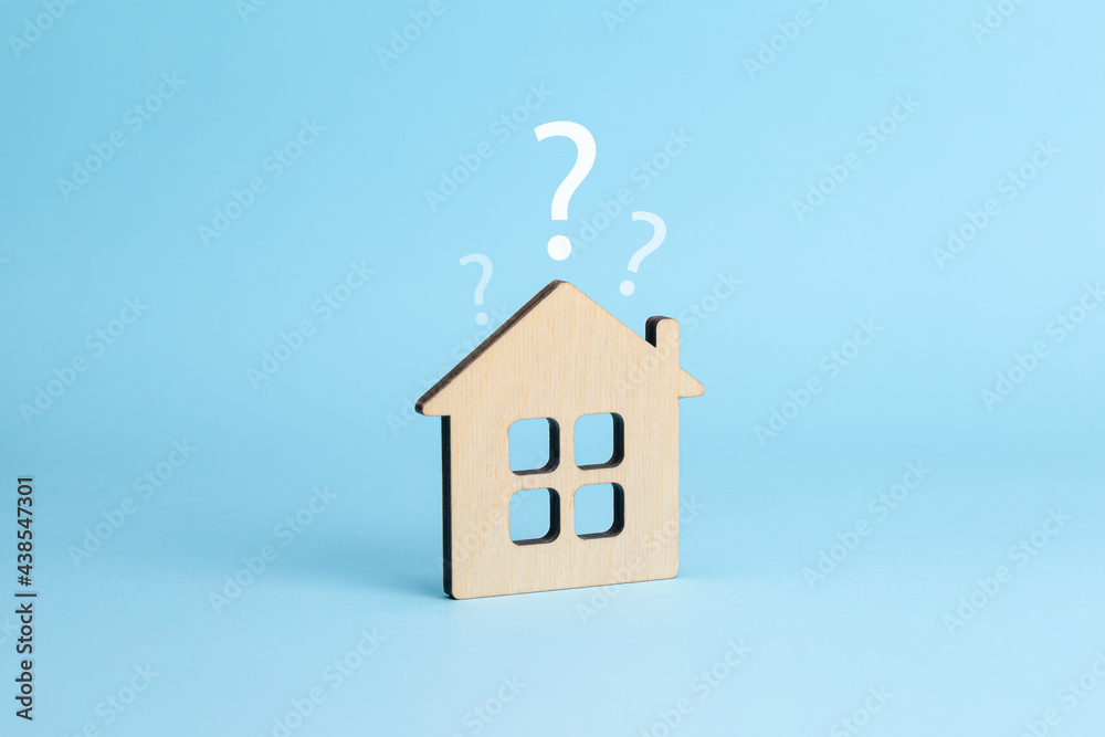 House and question mark. House selection concept. Blue background Stock ...