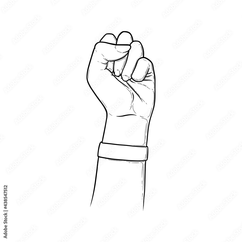 Fist raised in the air. Hand gesture as symbol of fight, freedom and ...