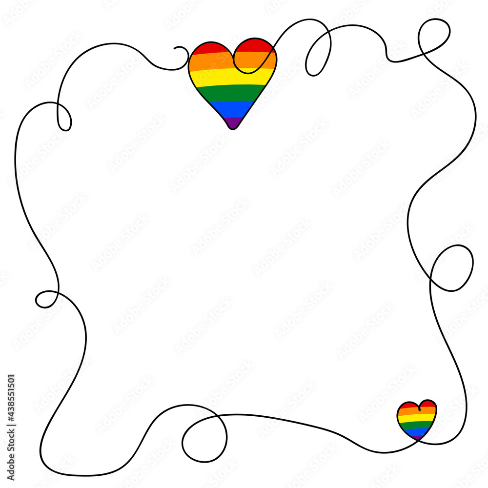 Vetor de Flag LGBT icon, decorative frame, hand drow border with hearts ...