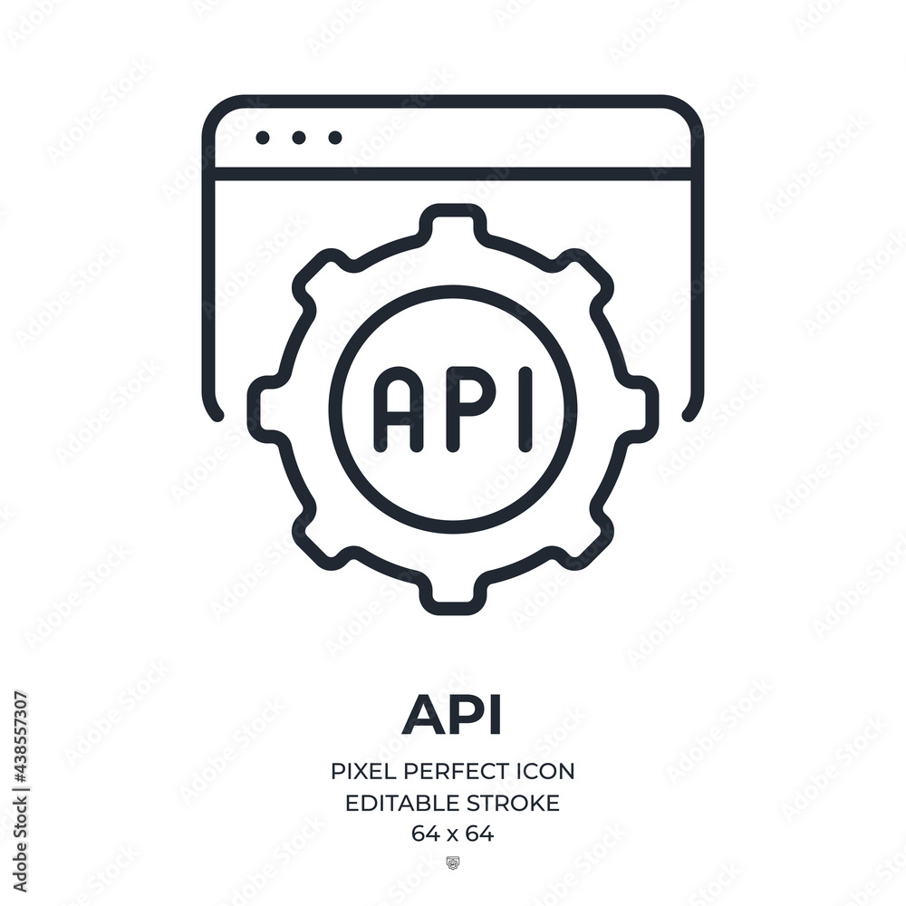 API application programming interface concept editable stroke outline ...