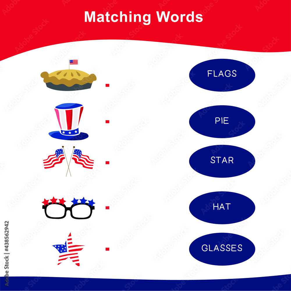 American Independence Day Matching words game. Matching words game for ...