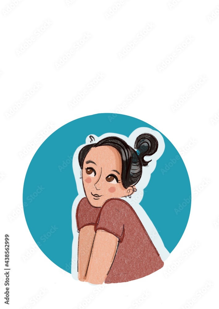 Cartoon portrait of cute shy girl Stock Illustration | Adobe Stock