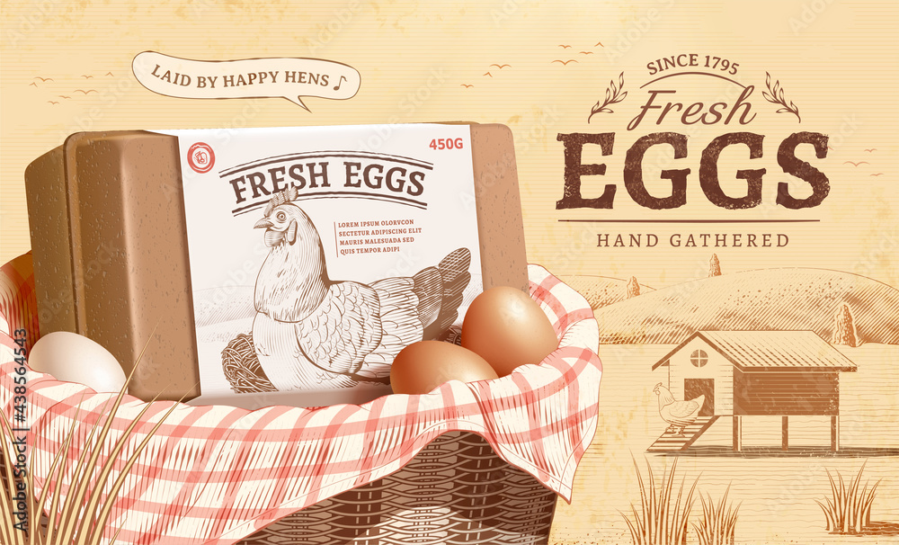 Egg ad template in engraving style Stock Vector | Adobe Stock