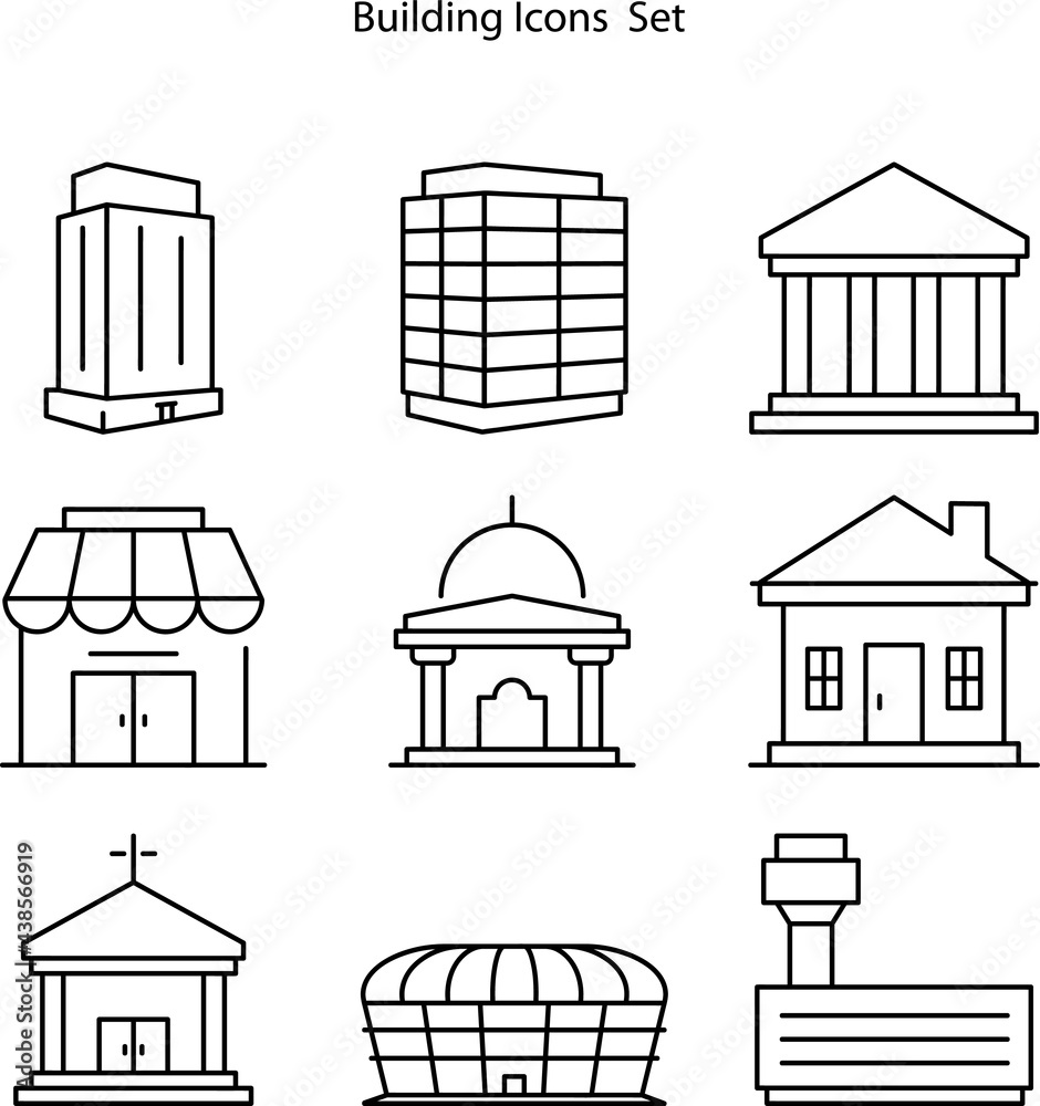 buildings icons set isolated on white background. buildings icon thin ...